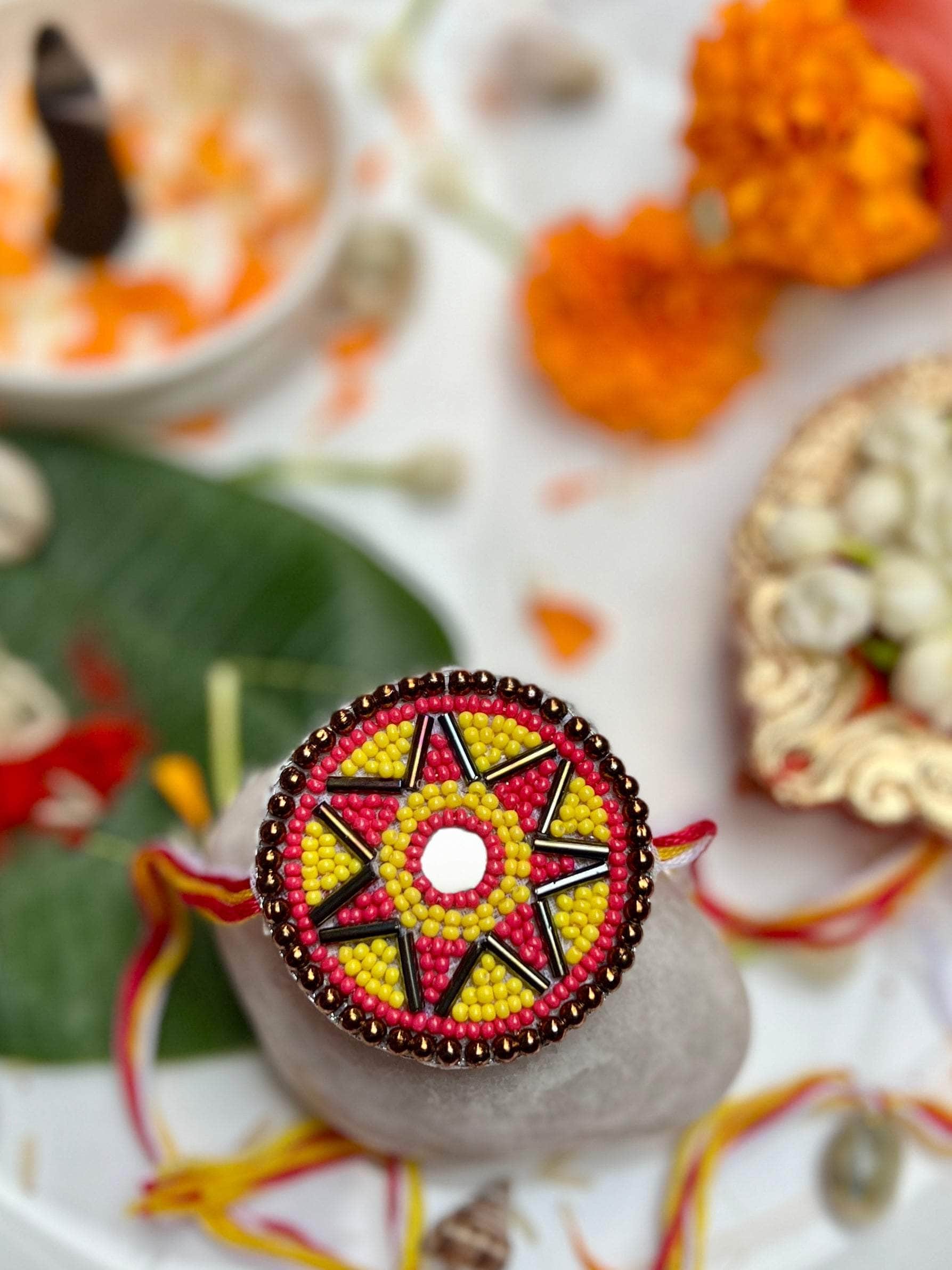 Handcrafted Rangoli Rakhi With Roli-Chawal