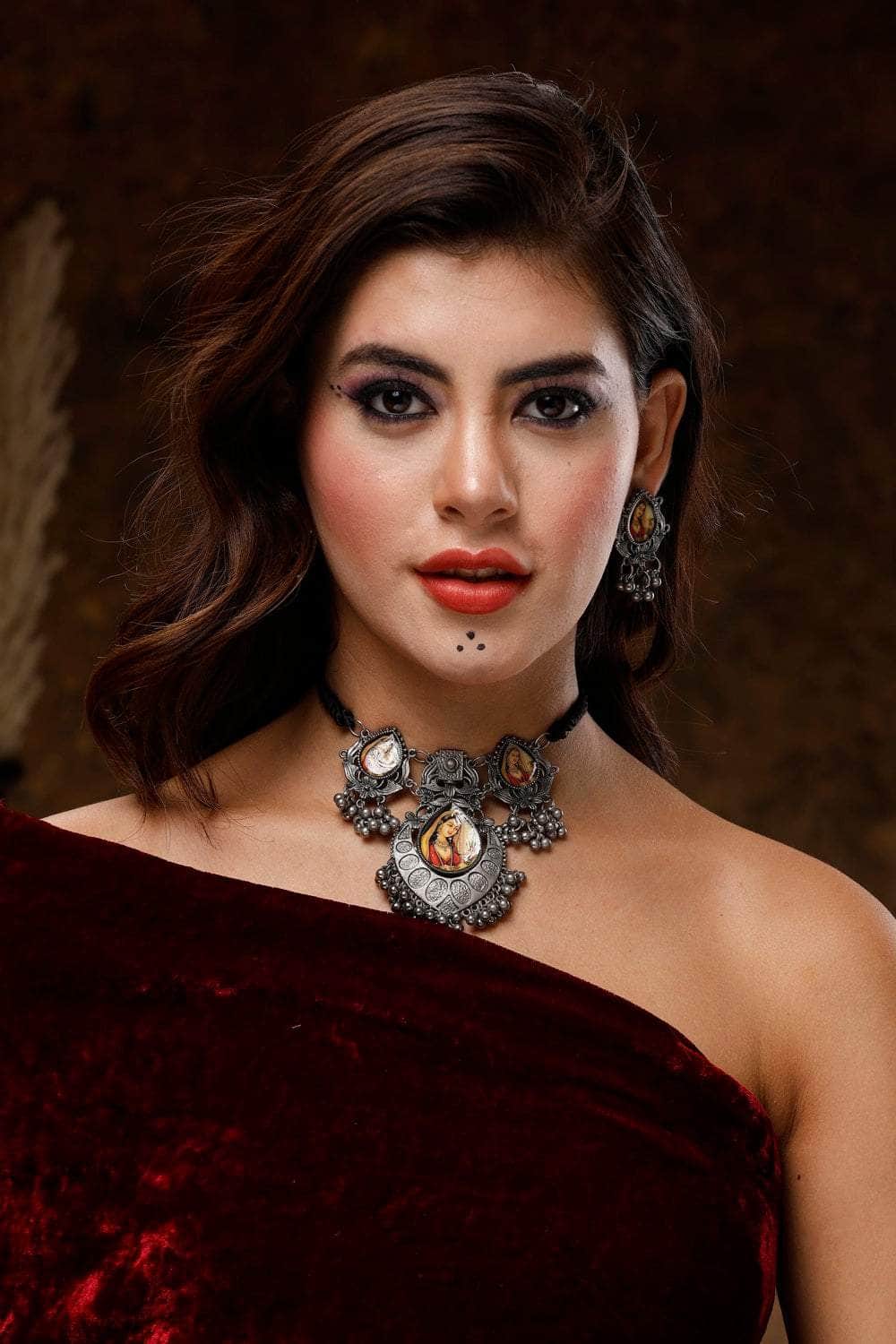 Handcrafted Meenakari Work Afghan Antique Design Oxidised Silver Plate