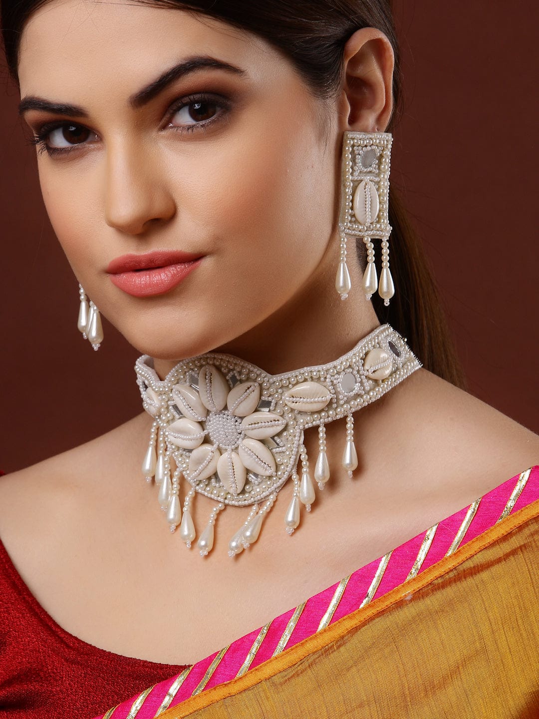 Off-White Bead Studded Handcrafted Jewellery Set